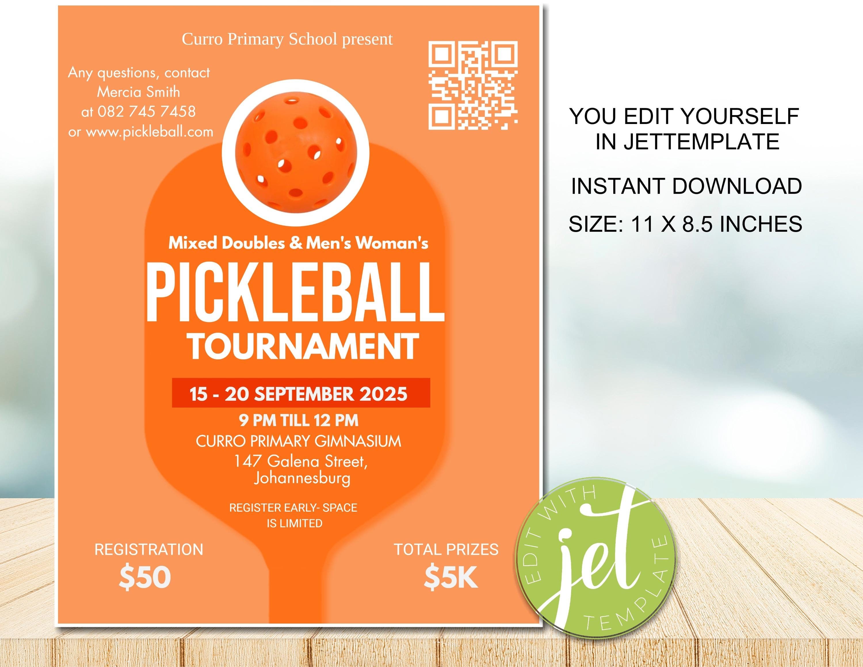 Editable Pickleball Tournament Flyer, Pickleball Tournament Fundraiser ...