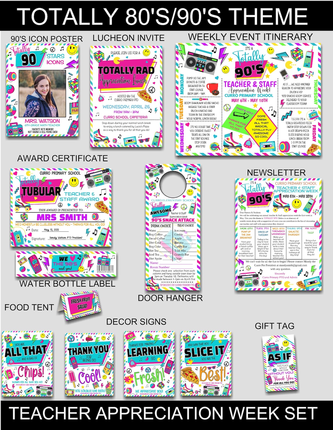 80s 90s Teacher Appreciation Bundle, Retro Staff Appreciation Week Deco ...