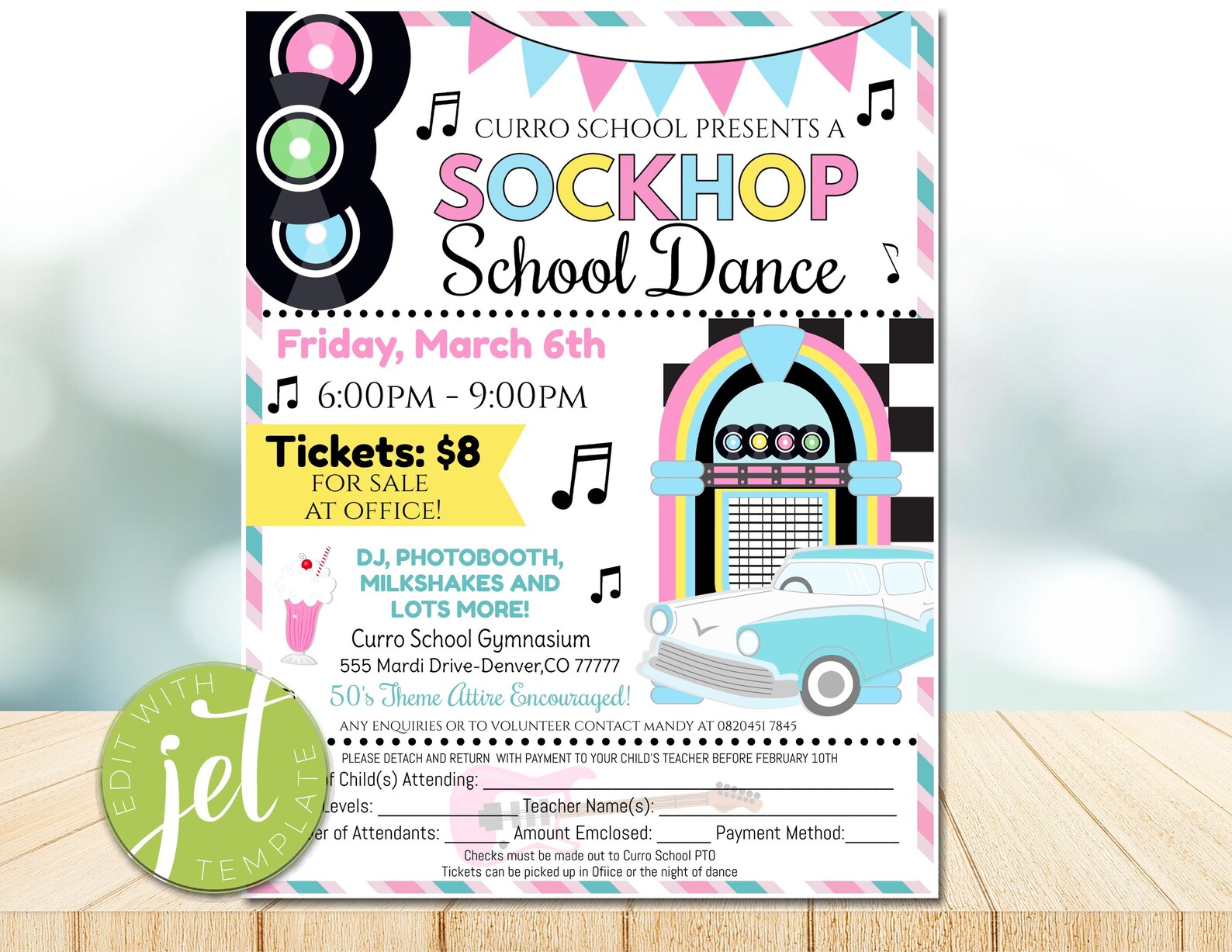 EDITABLE 50's Theme Sock Hop School Dance Invite Set, Sock Hop Form ...