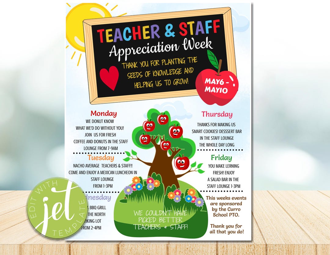 Editable Teacher Appreciation Staff Invitation Family Newsletter ...