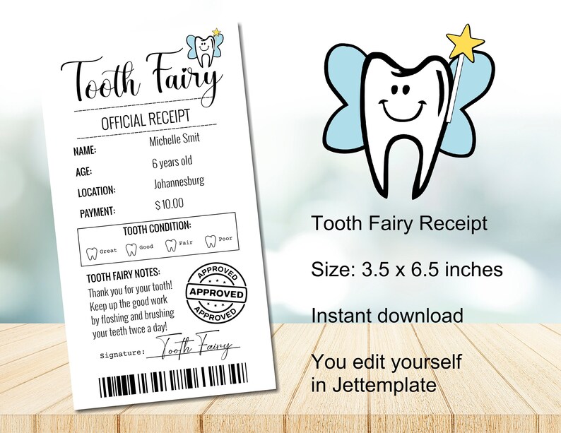 Editable Tooth Fairy Receipt, First Tooth Lost, Tooth Fairy Letter ...