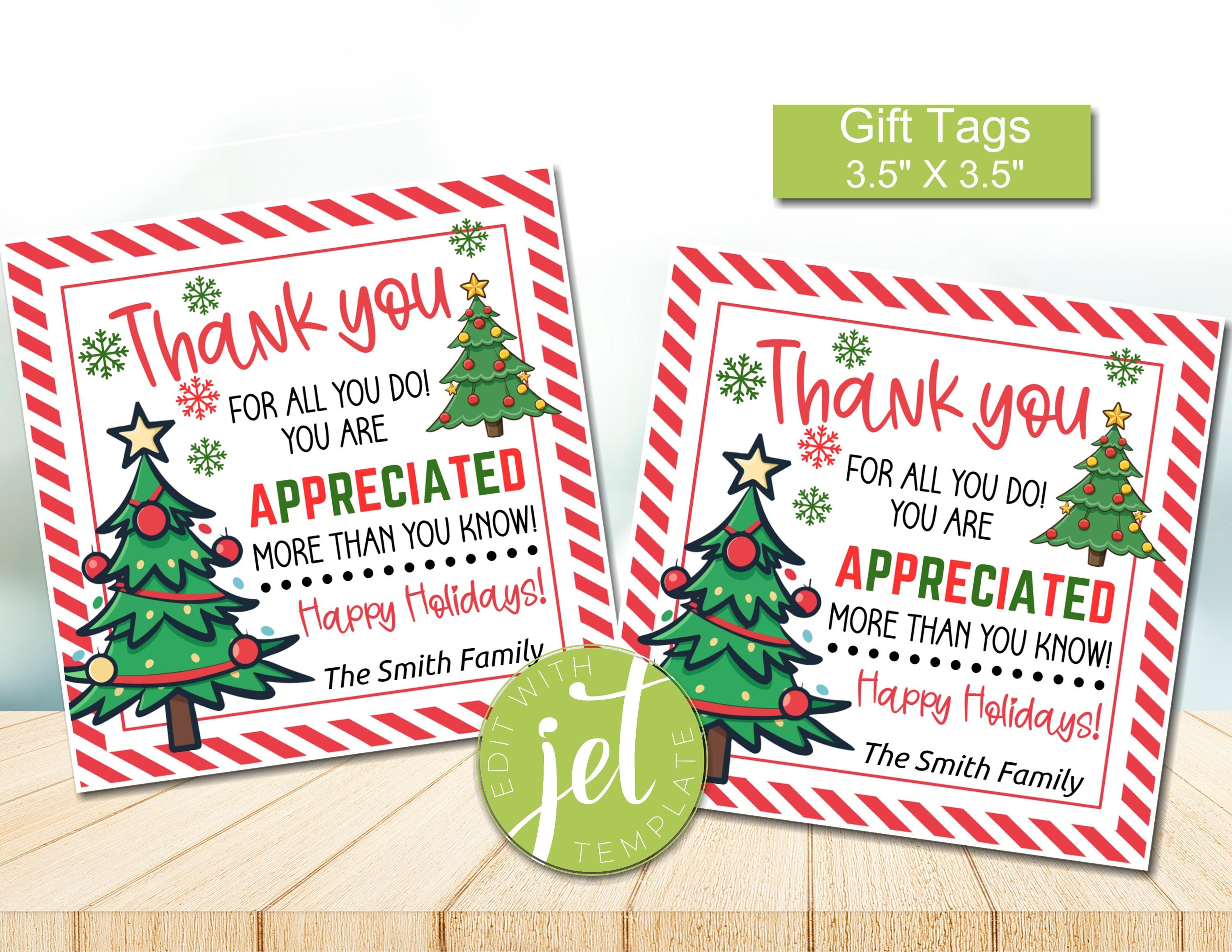 Christmas Thank You Gift Tags, Teacher Staff Employee Nurse Volunteer ...