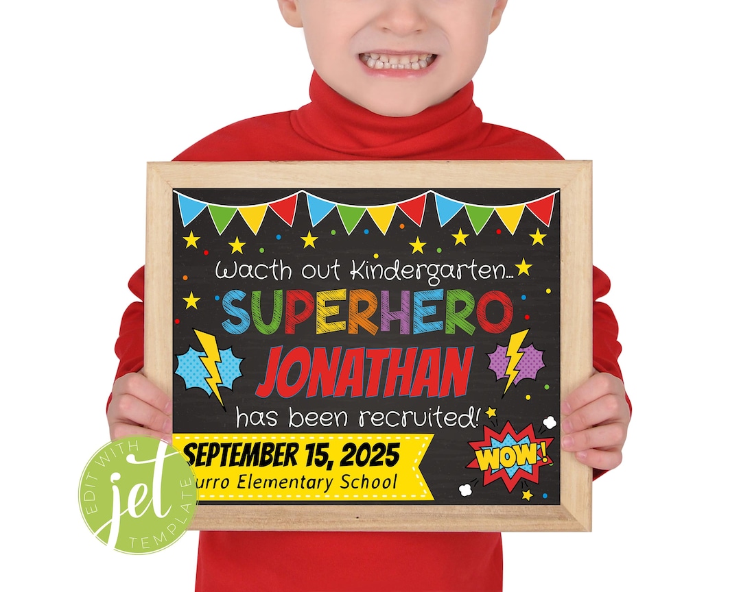EDITABLE Superhero Back to School Photo Prop Back School Chalkboard ...