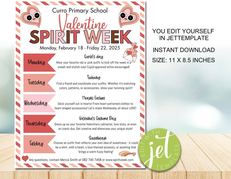EDITABLE Retro Valentine Spirit Week Flyer Jettemplate Template, School ...