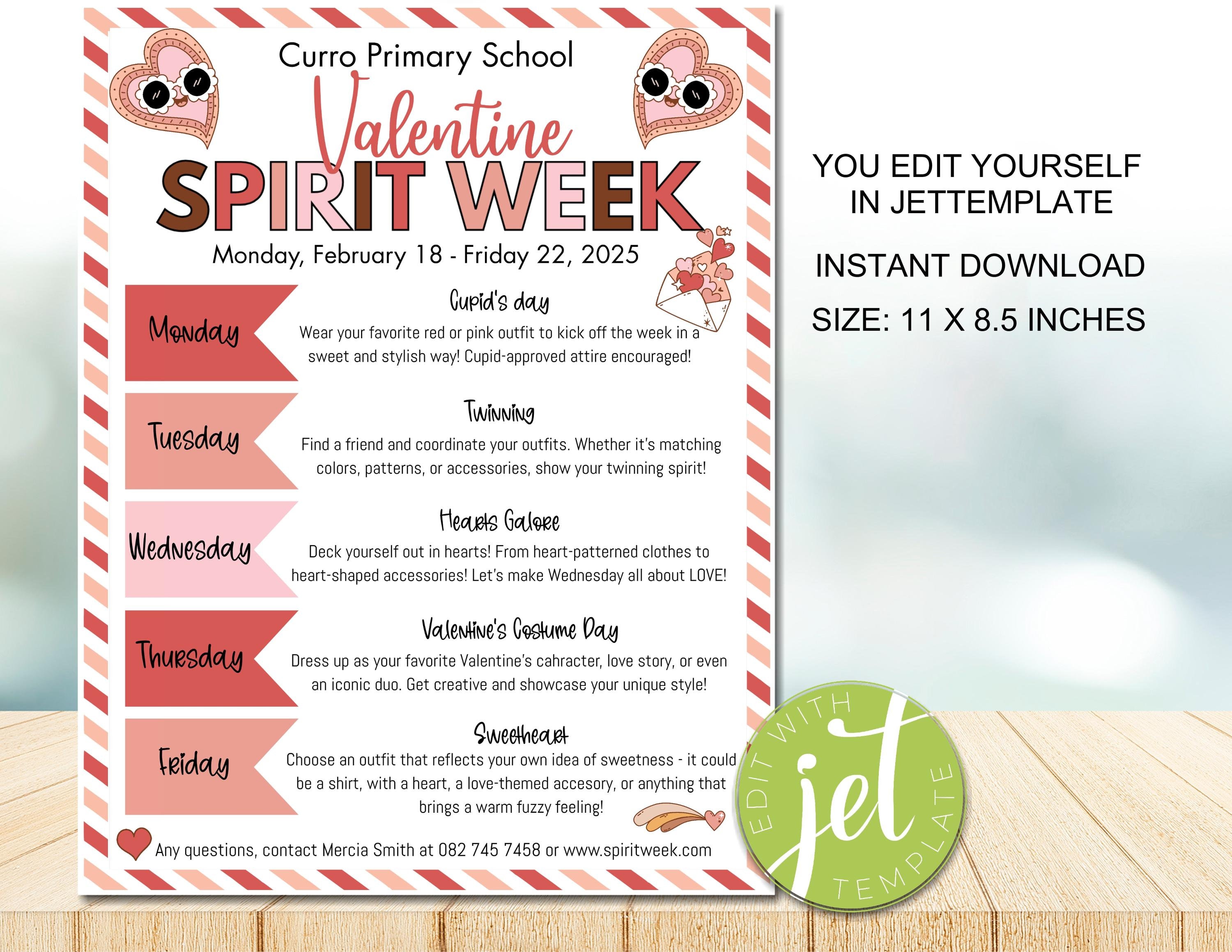 EDITABLE Retro Valentine Spirit Week Flyer Jettemplate Template, School ...