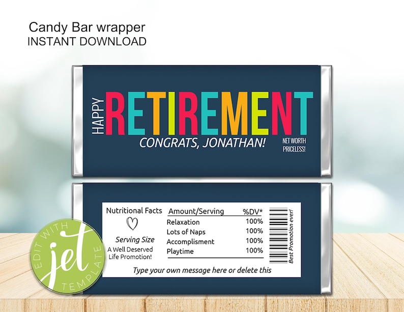 Editable Happy Retirement Download Candy Bar Wrappers, Retirement Party ...