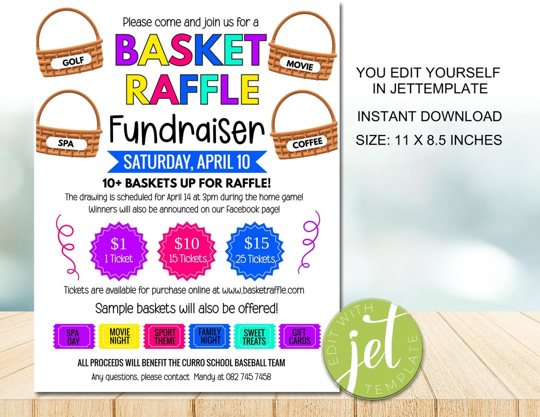 Editable Basket Raffle Flyer Template, Basket Fundraiser Raffle ...