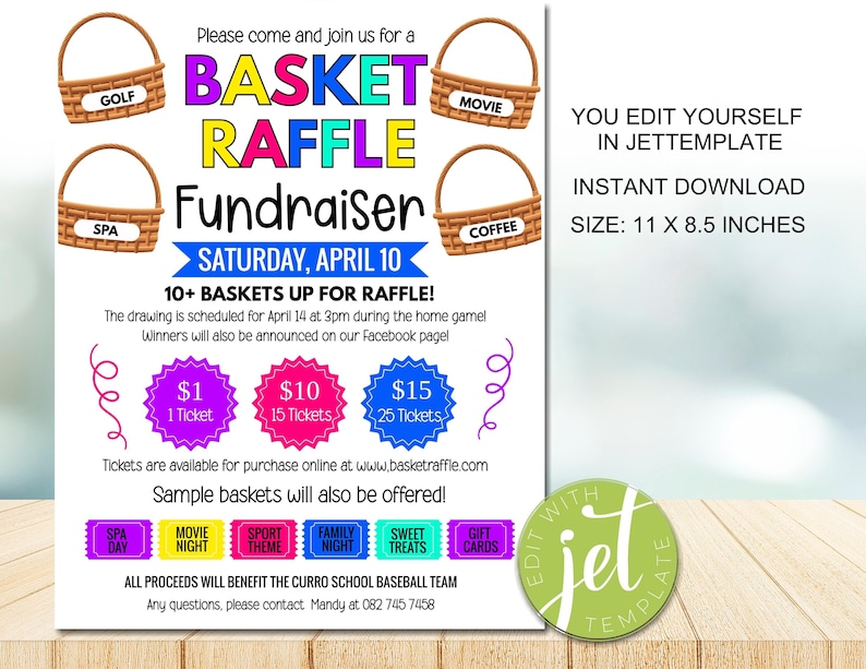 Editable Basket Raffle Flyer Template, Basket Fundraiser Raffle ...