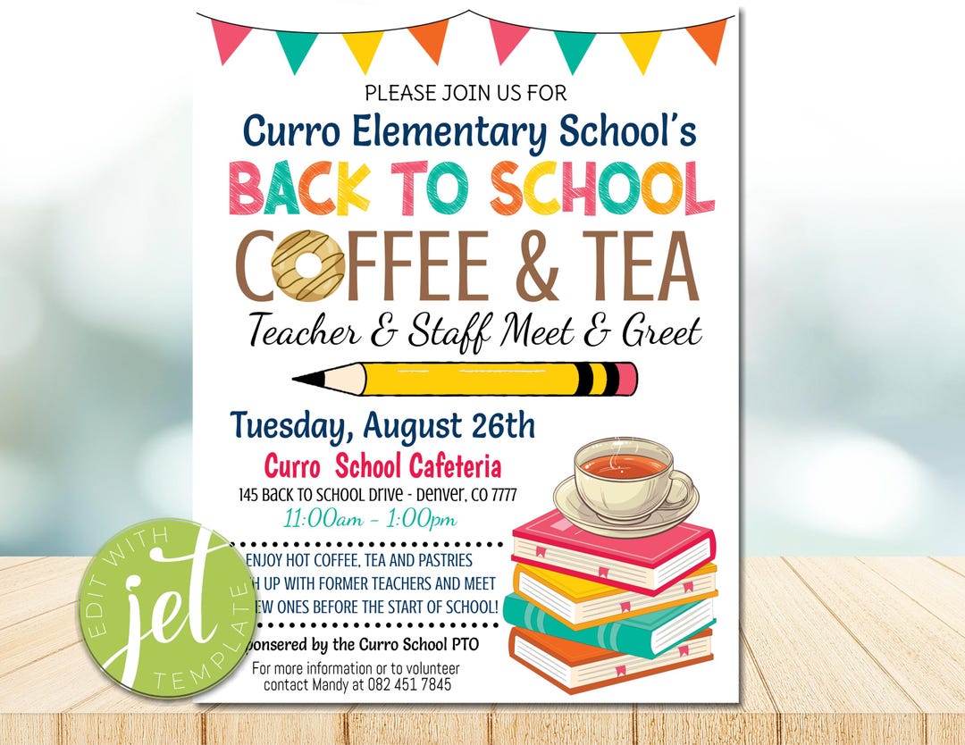 EDITABLE Teacher & Staff Meet and Greet Breakfast Social, Back to ...