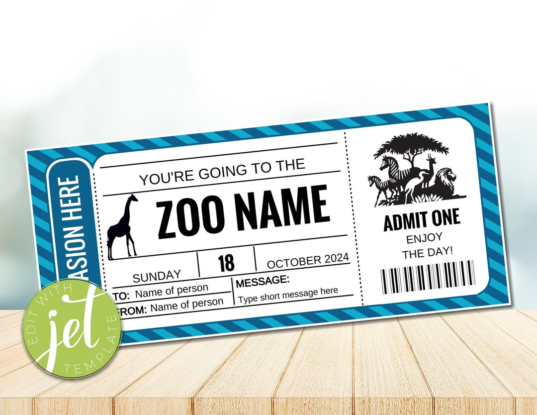 Editable Zoo Surprise Ticket, Holiday Surprise Ticket, Zoo Gift Voucher ...