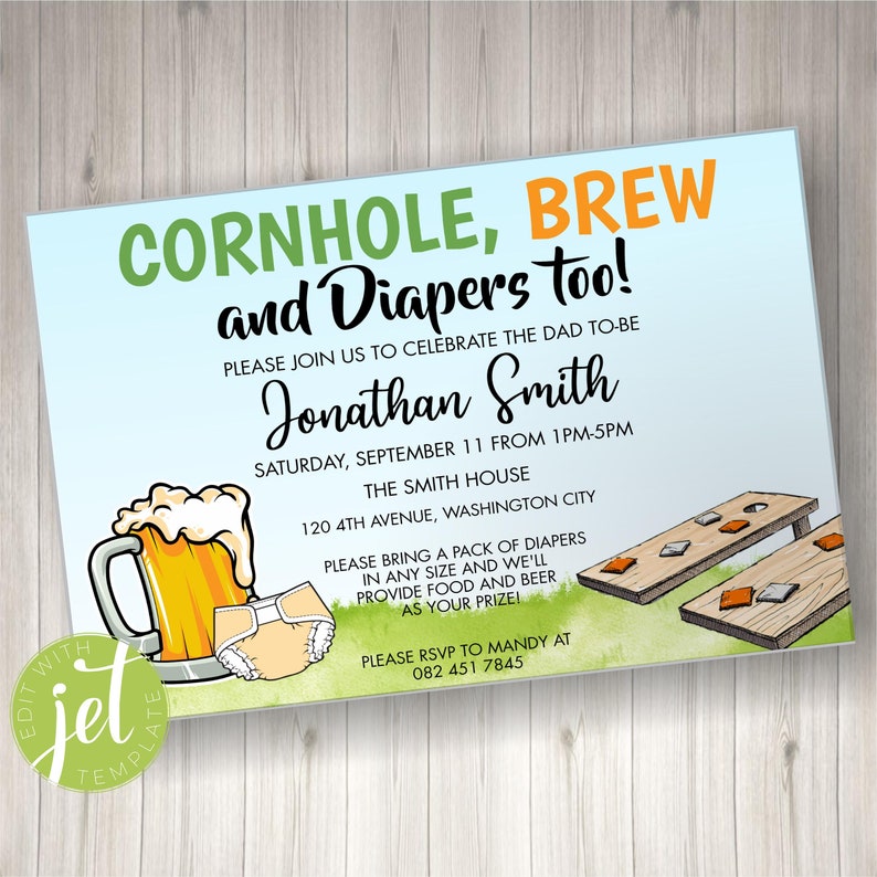 Editable Cornhole and Beer Baby Shower Invitation, Baby Q, Grill ...