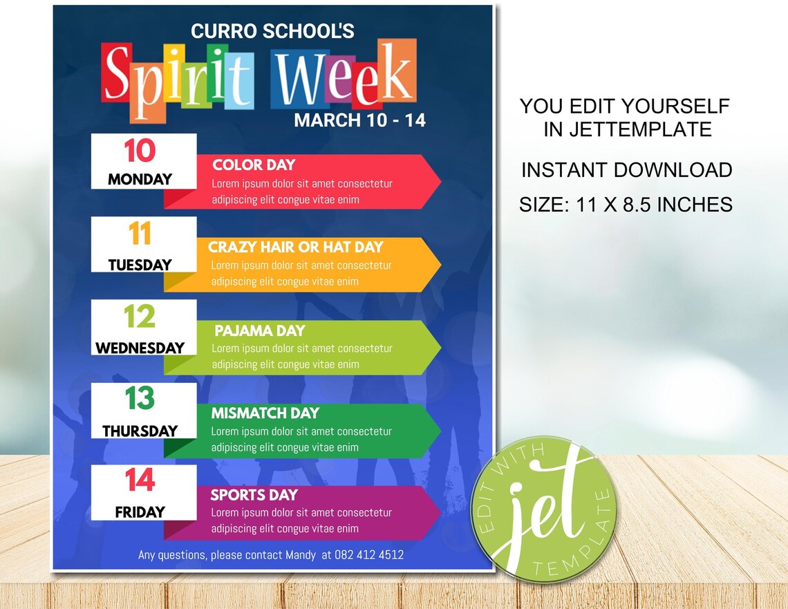 Spring Spirit Week Flyer Jettemplate Template, School Spirit Schedule ...