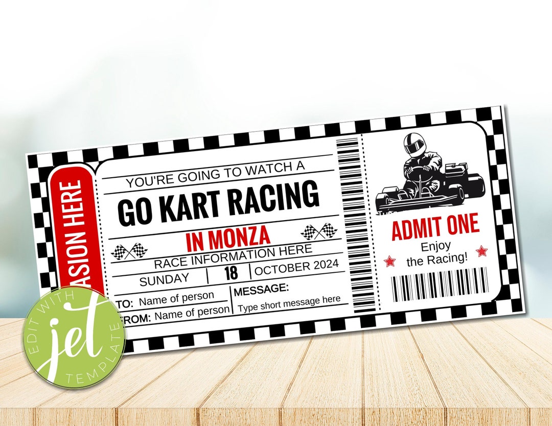 Editable Go Kart Racing Ticket, Gift Go Kart Ticket, Go Kart Gift Card ...