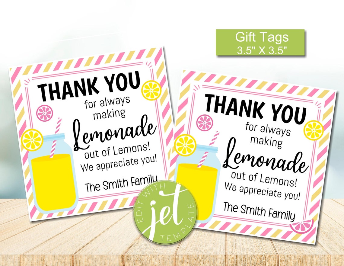 Editable Lemonade Out of Lemons Gift Tag Template, Teacher Appreciation ...