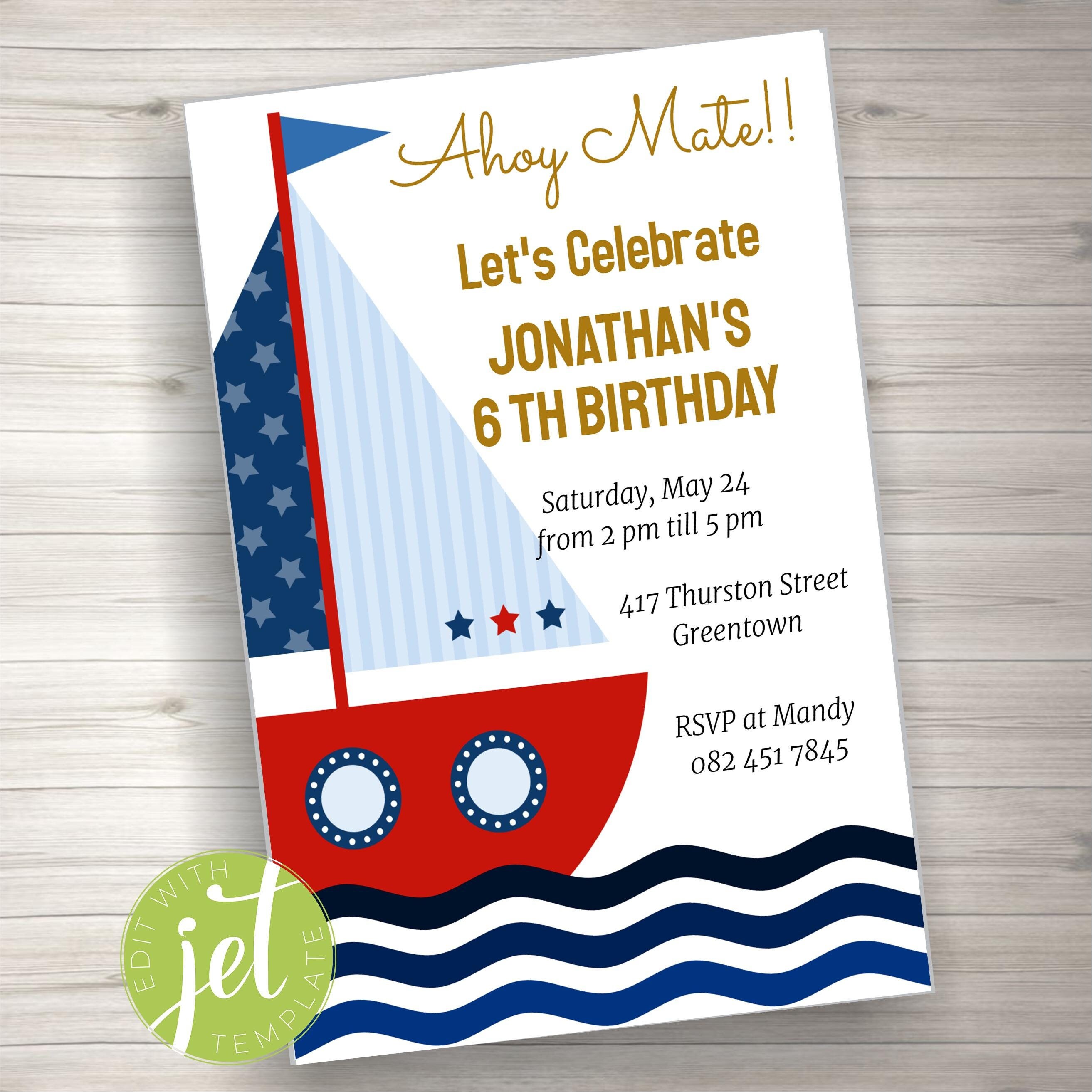 Editable Sailing Ships Invitation Ahoy Mate Invite, Sailing Ships ...
