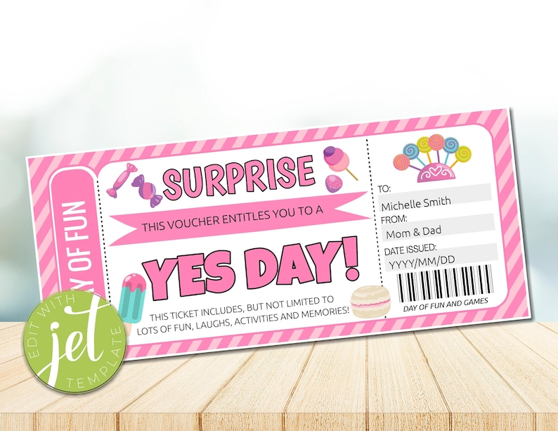 Editable Yes Day Ticket, Kids Best Day Ever Gift Card, Yes Day Gift ...