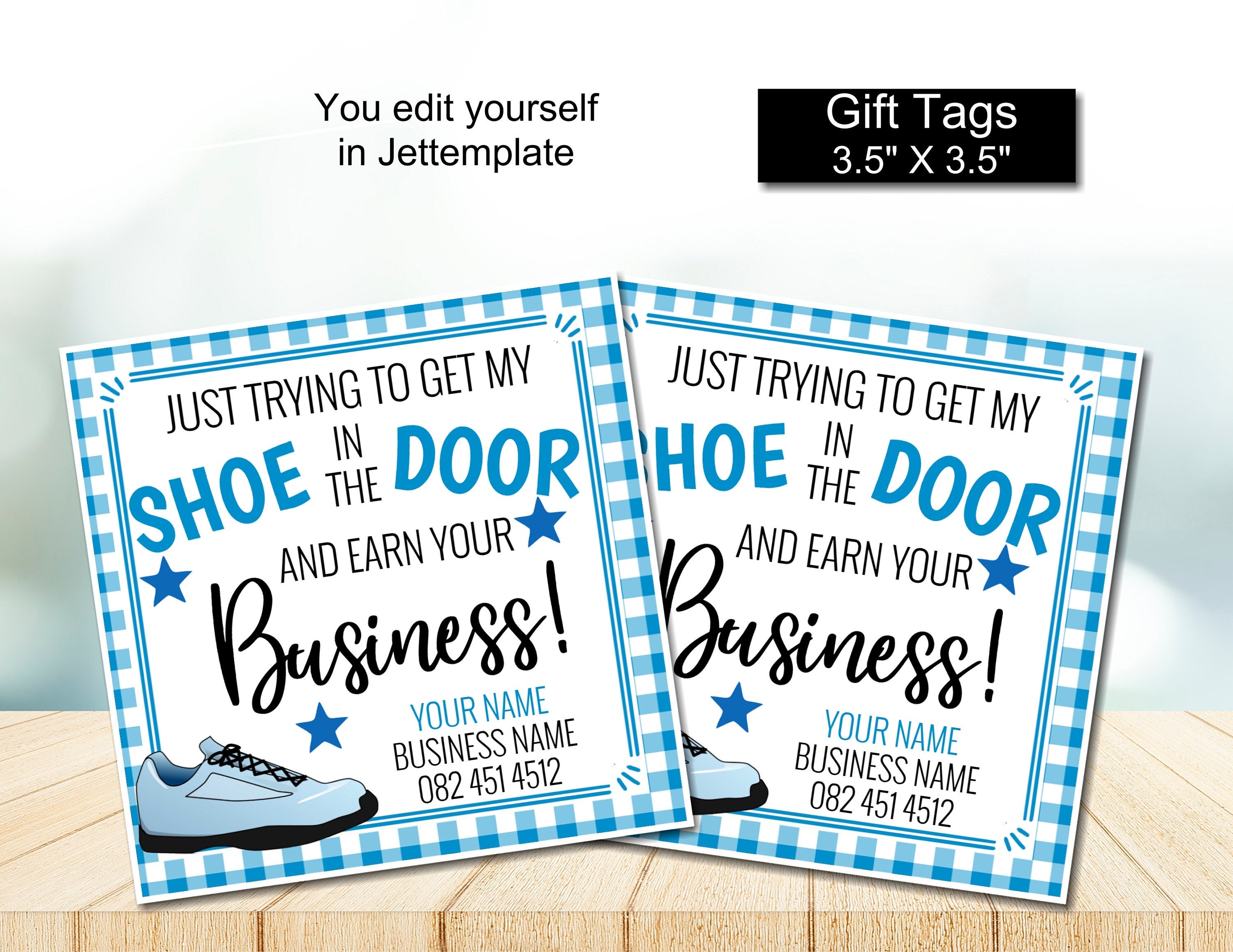 Editable Marketing Gift Tag, Get My Shoe in the Door, Marketing Pop by ...