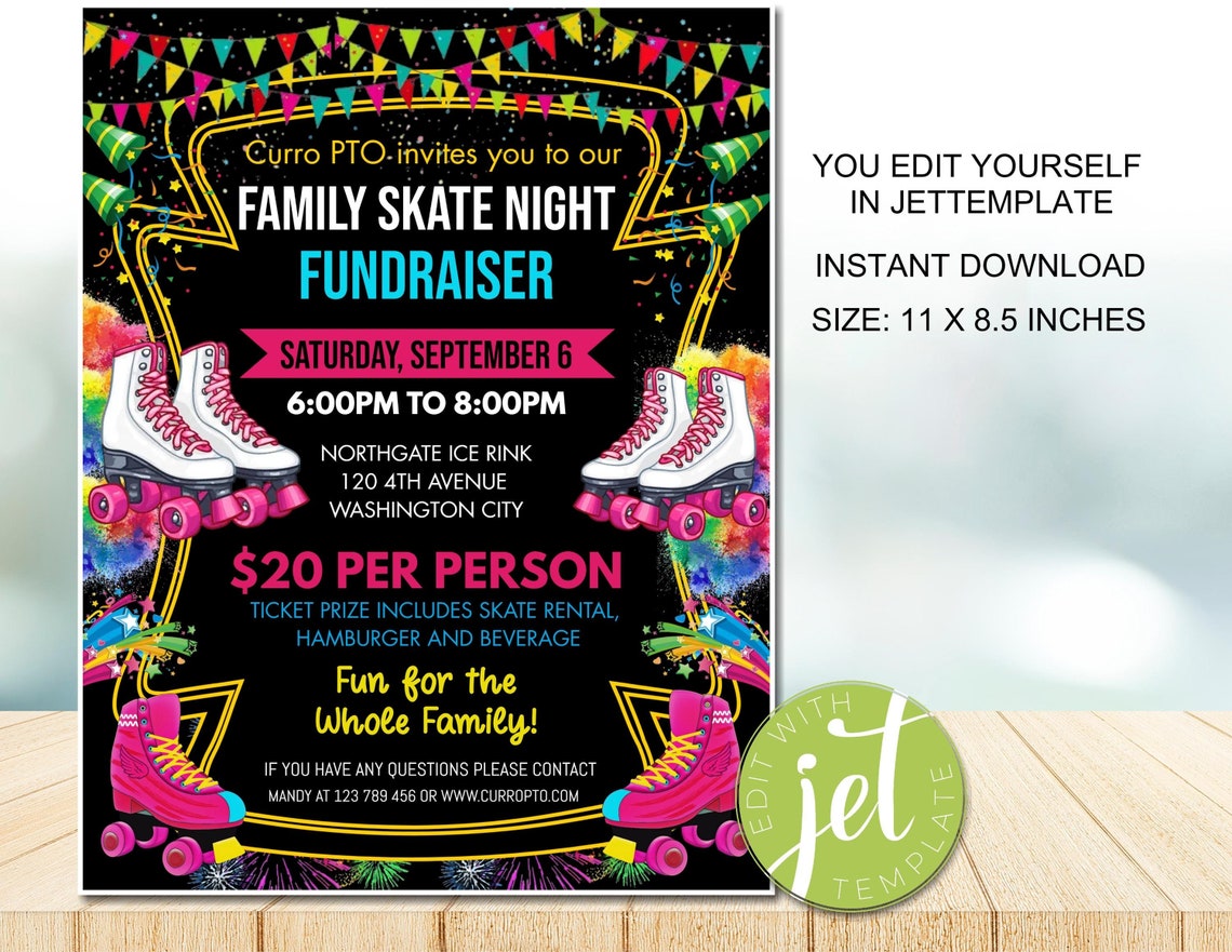 Editable Family Skate Night Flyer, Template for Roller Skating ...