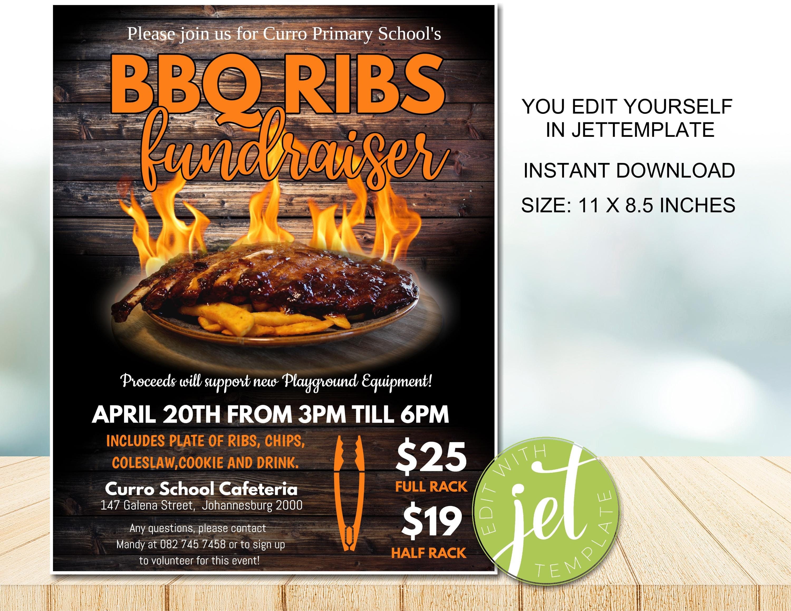 Editable BBQ Ribs Fundraiser Flyer Template, BBQ Rib Fundraising Invite ...