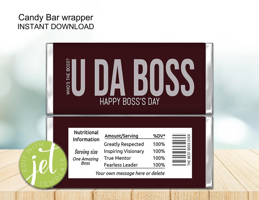 Editable Boss’s Day Candy Bar Wrapper Gift, Candy Wrapper, Boss ...