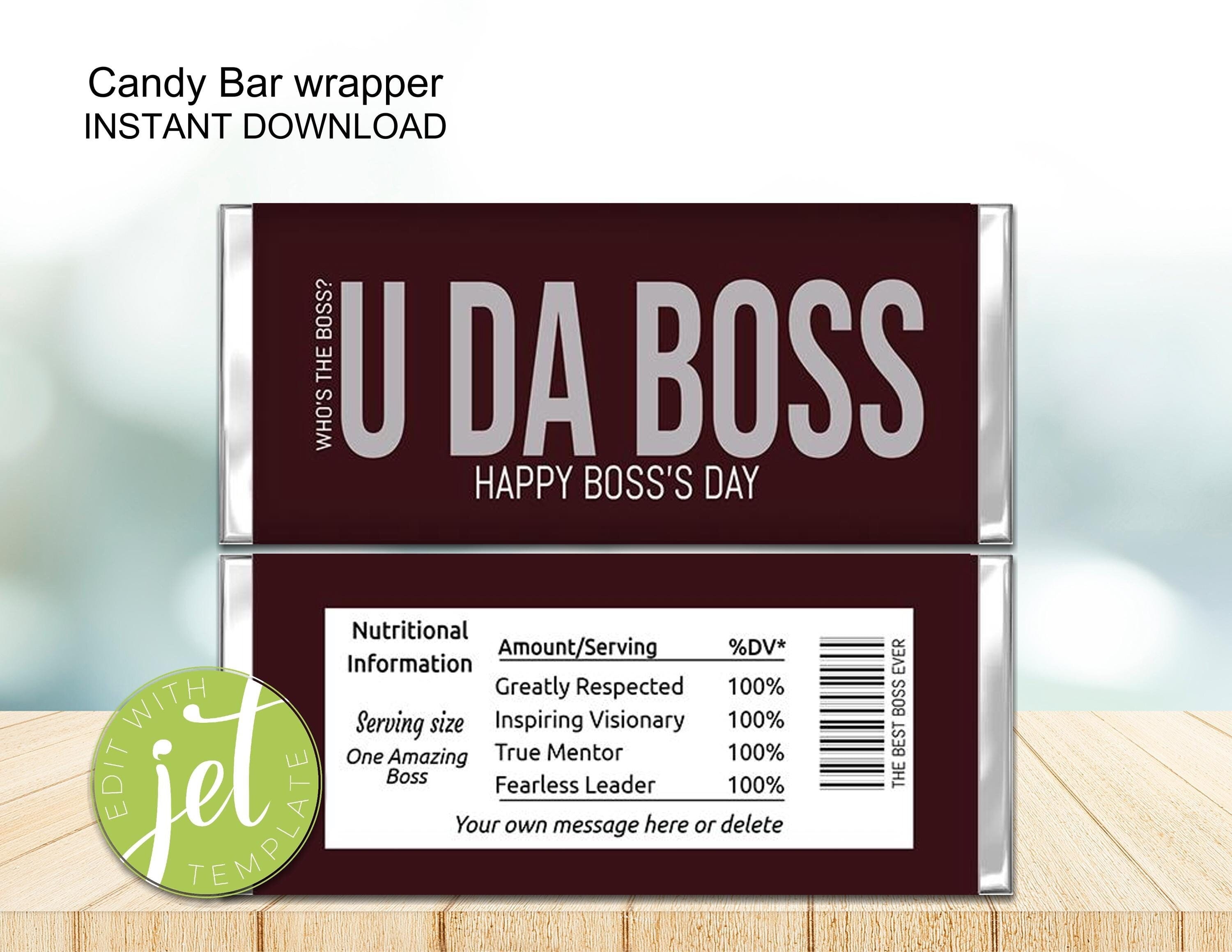 Editable Boss’s Day Candy Bar Wrapper Gift, Candy Wrapper, Boss ...