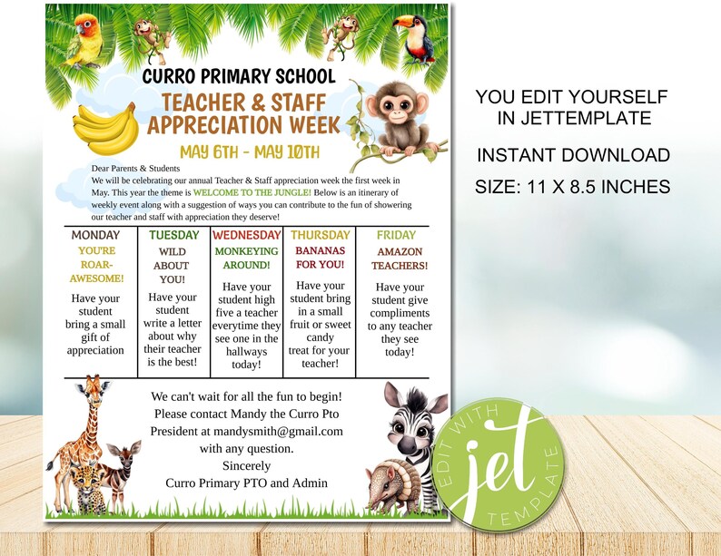 EDITABLE Jungle Theme Teacher & Staff Appreciation Printable Invitation ...