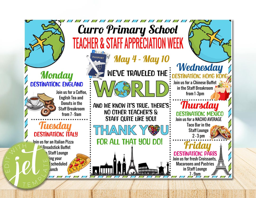 EDITABLE Around the World International Themed Teacher Appreciation ...