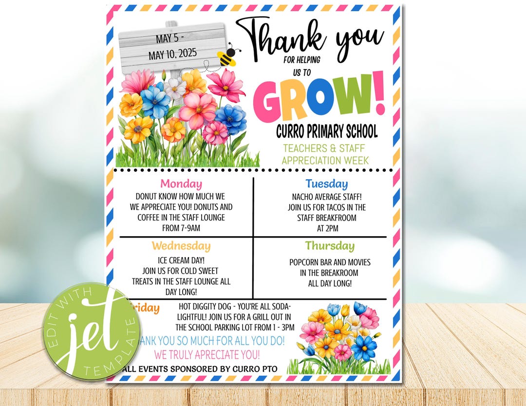 EDITABLE Floral Grow Bloom Theme Teacher and Staff Appreciation ...