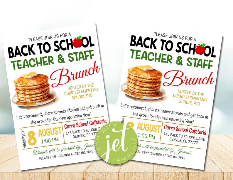 Editable Back to School Teacher Staff Brunch Event, School Pto, Back to ...