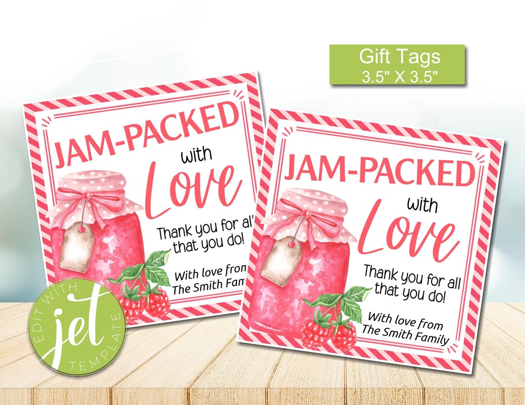 Editable Jam-packed With Love Tags, Printable, Jam Gift Tags, Jelly ...