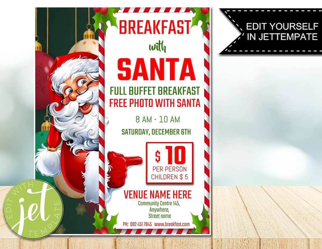 Editable Breakfast With Santa Flyer, Full Buffet With Santa Invitation ...