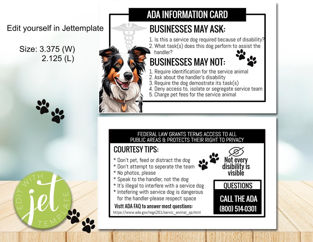 Editable Border Collie Service Dog Cards Customizable, Emotional ...