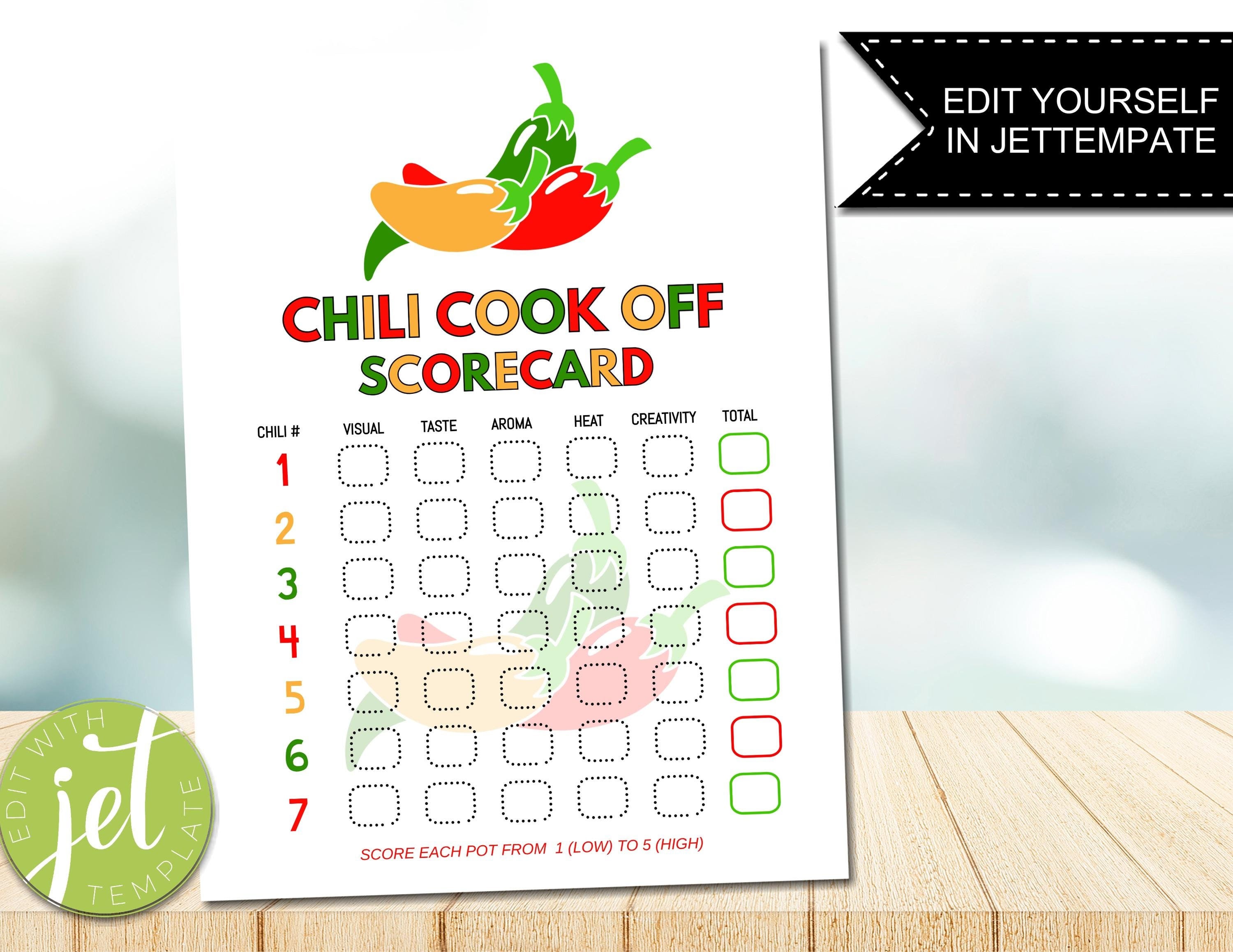 EDITABLE Chili Cook off Scorecard Printable for Chili Competition ...