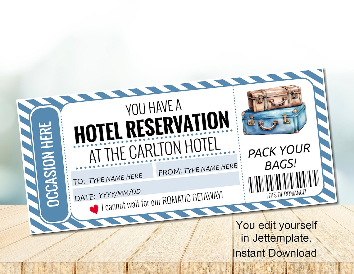 Editable Hotel Reservation Voucher. Surprise Hotel Reservation Gift ...