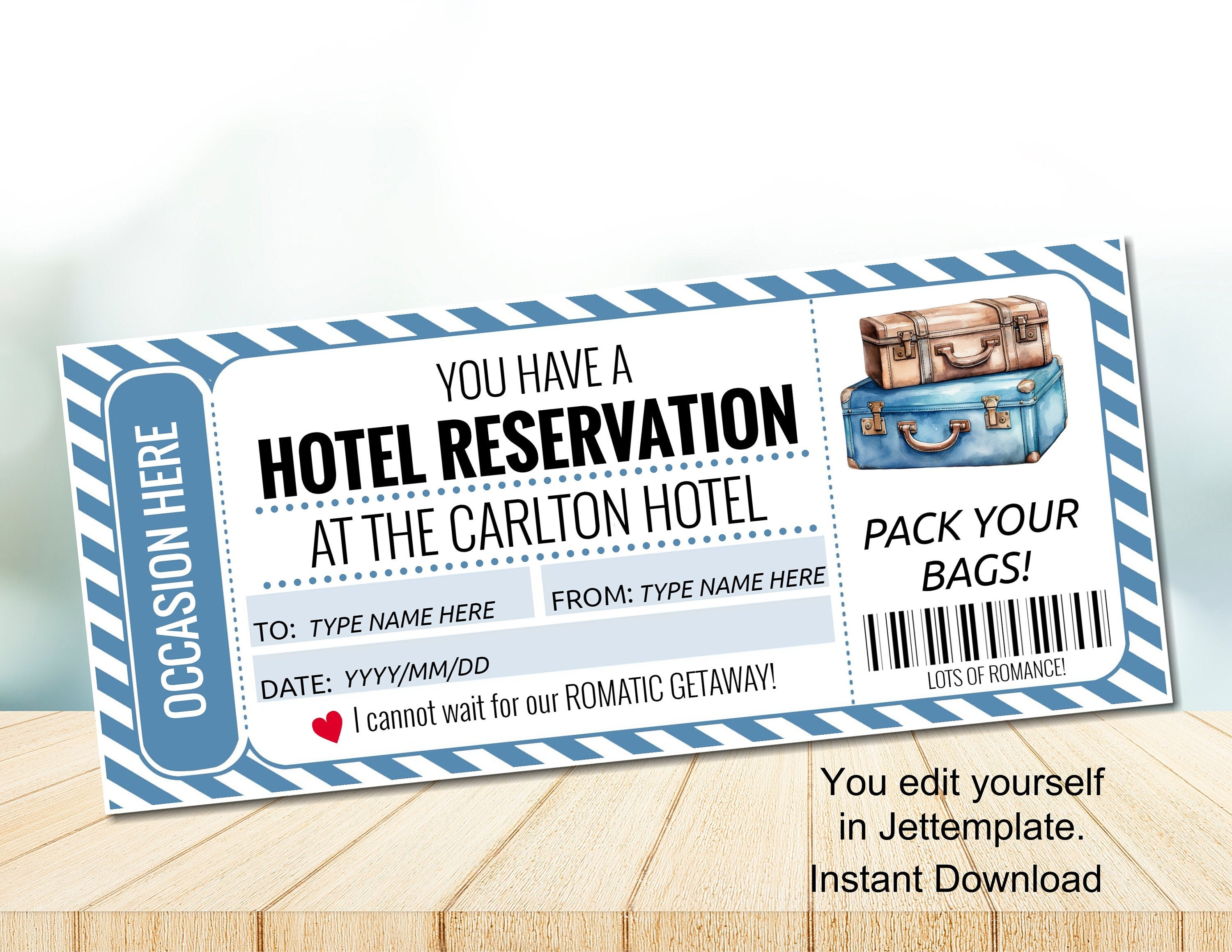 Editable Hotel Reservation Voucher. Surprise Hotel Reservation Gift ...