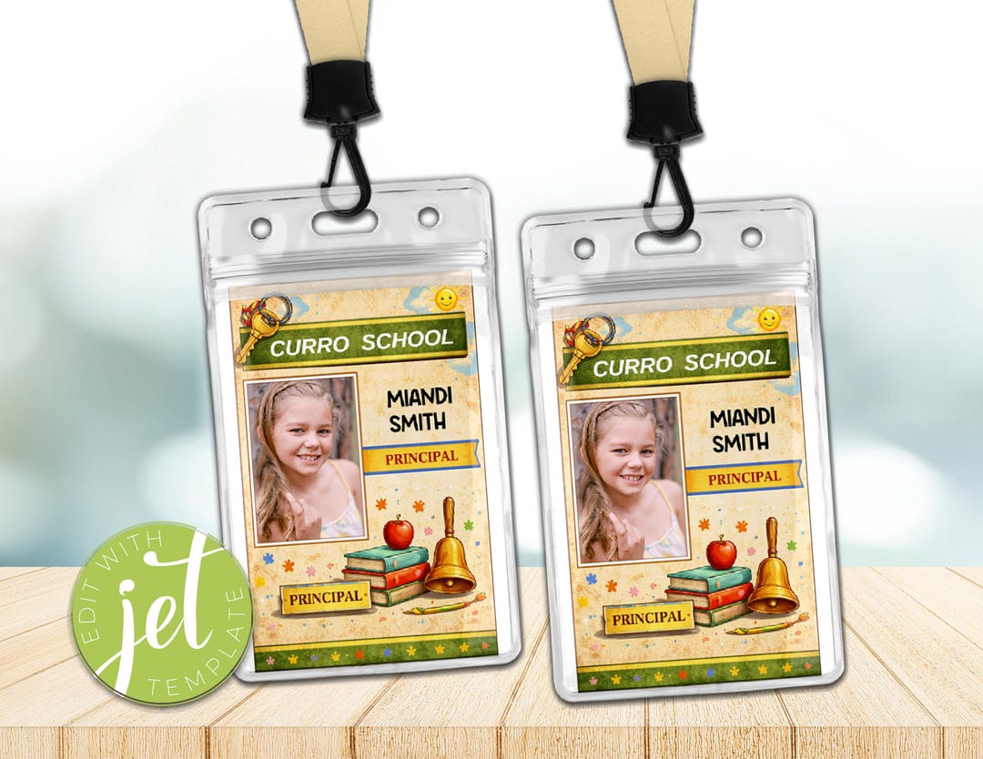 Kids Principal ID Card Printable, Pretend Play School Badge, Instant ...