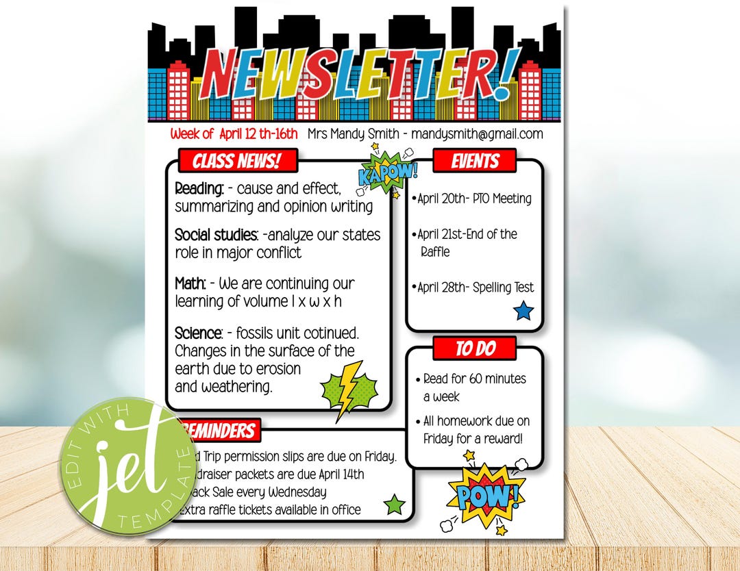 EDITABLE Classroom Newsletter Template Superhero Theme, Weekly ...
