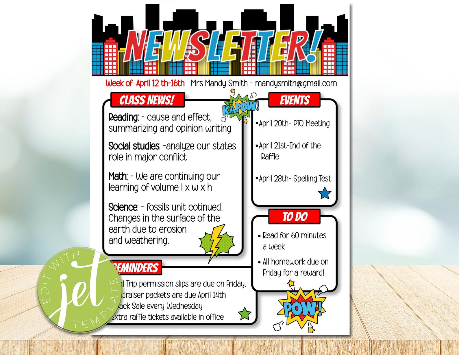 EDITABLE Classroom Newsletter Template Superhero Theme, Weekly ...