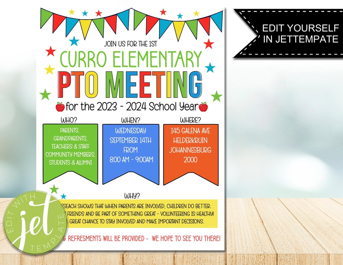 EDITABLE PTO PTA Meeting Informational Flyer, Printable Handout, School ...
