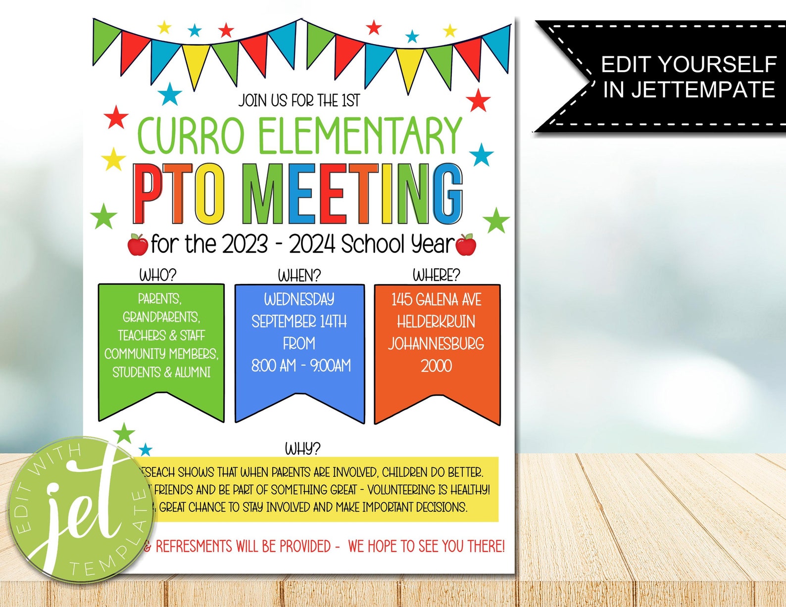 EDITABLE PTO PTA Meeting Informational Flyer, Printable Handout, School ...