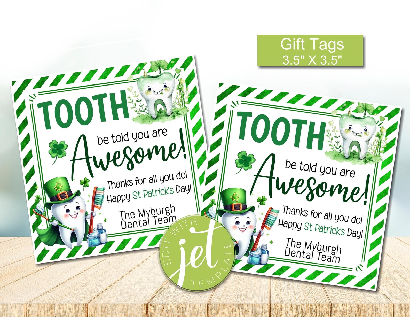 Editable Dental Appreciation Gift Tags, St Patrick's Day, Dental ...