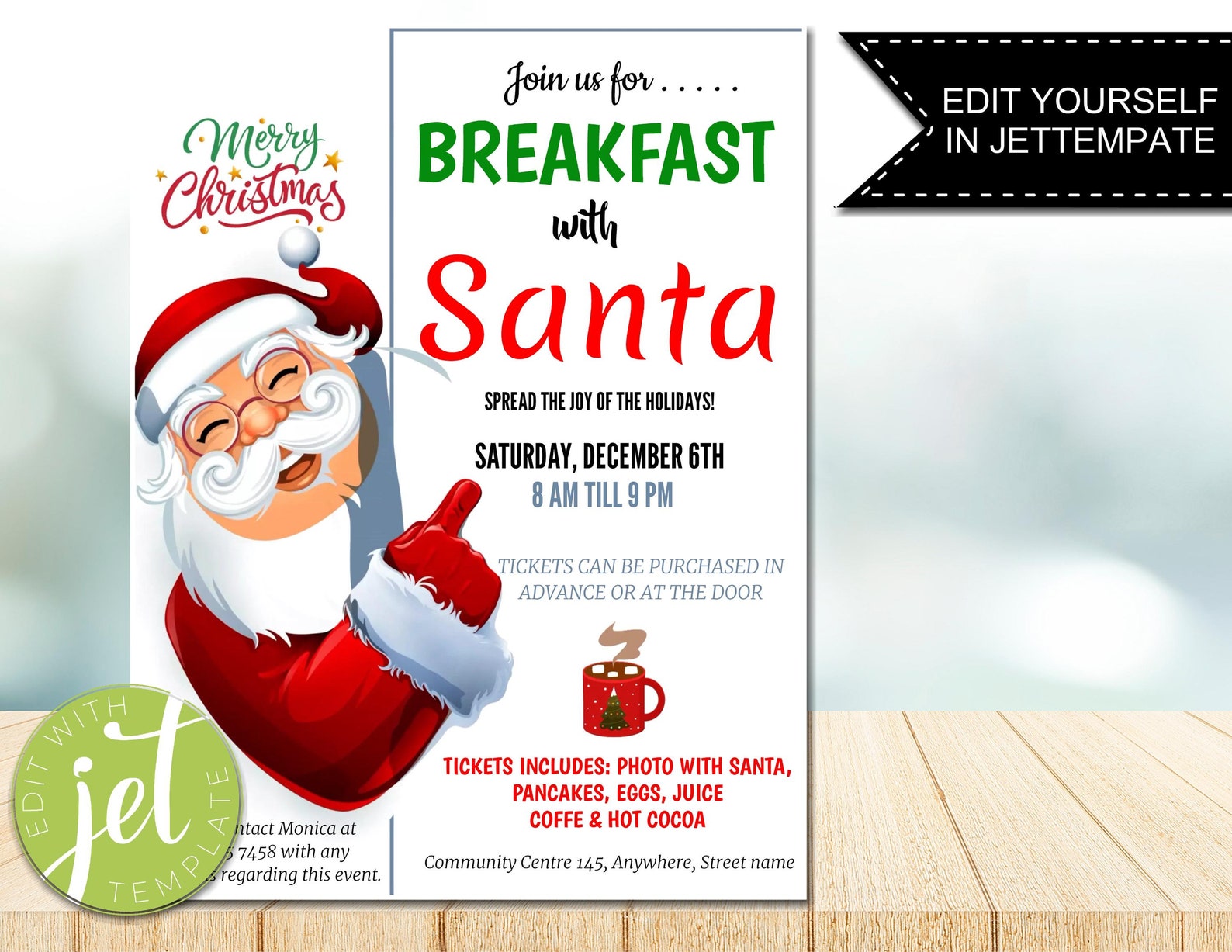 Editable Breakfast With Santa Flyer, Pancakes With Santa Invitation ...