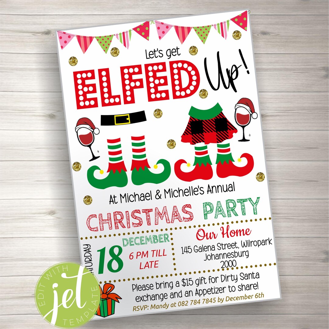 Editable Let's Get Elfed up Christmas Invitation, Holiday Party Invite ...