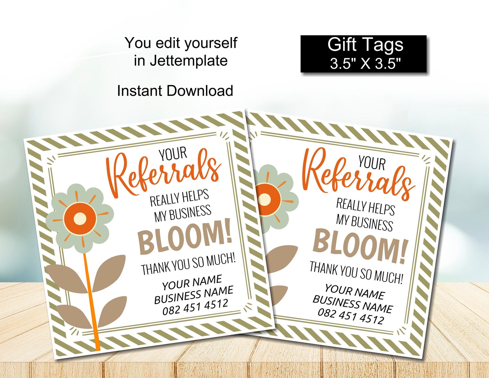 Editable Retro Daisies Marketing Referral Gift Tags, Thank You for ...