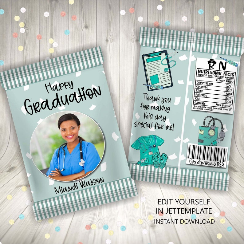 EDITABLE RN Nursing School Graduation Chip Bags, RN Snack Bag Favor ...
