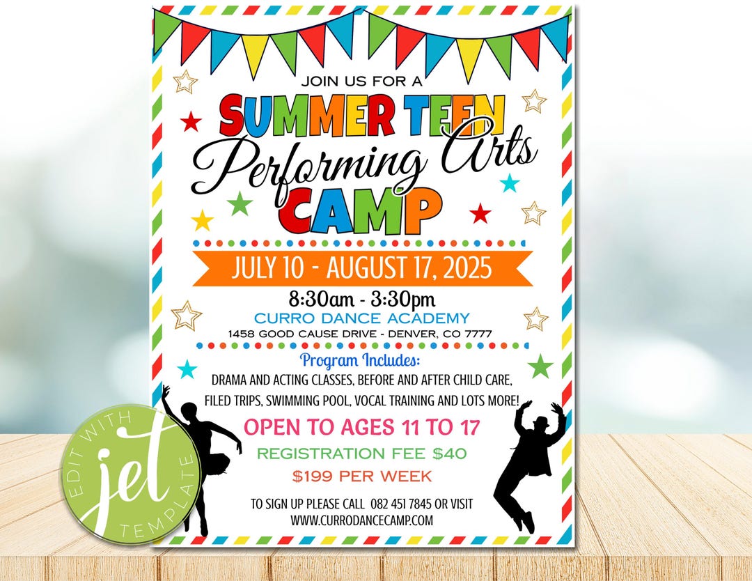 Editable Summer Camp Flyer, Performing Arts, Dance Drama Theater Camp ...