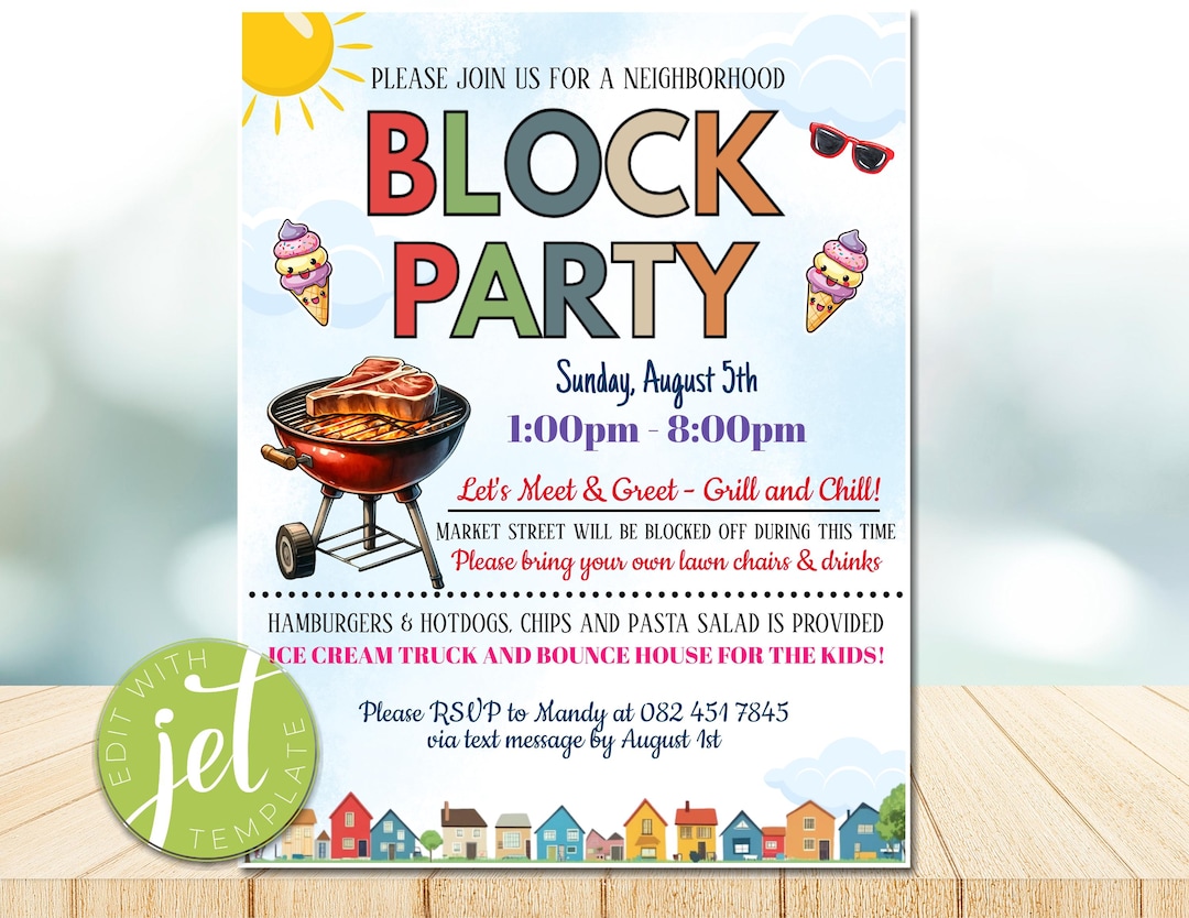 EDITABLE Block Party Flyer Template, Block Party Invite, Neighbor Block ...