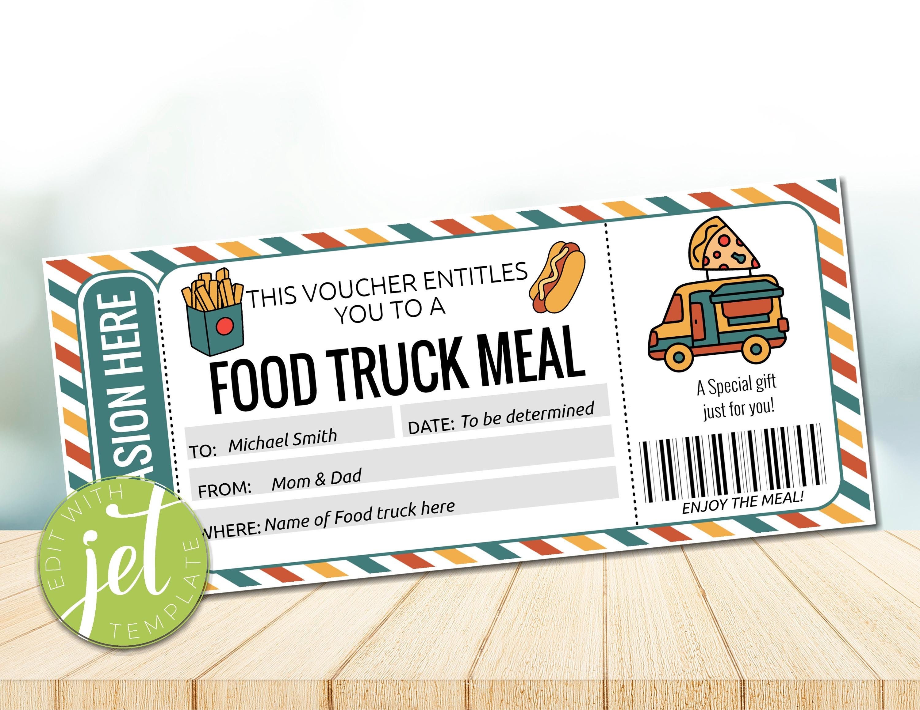 Printable Food Truck Gift Certificate Card Voucher Template, Work Staff ...