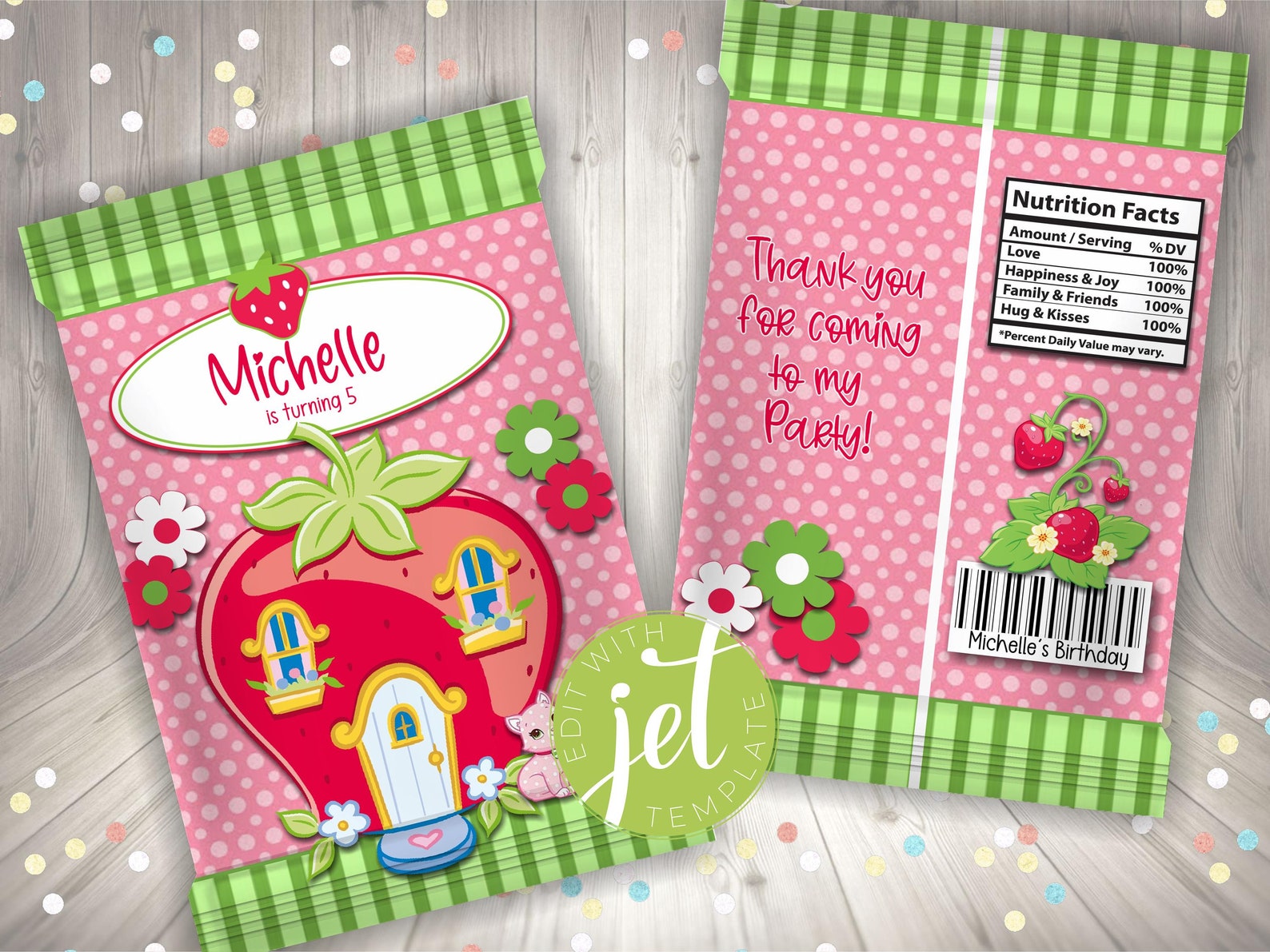 Editable Strawberry Shortcake Chip Bag, Printable Birthday Party ...