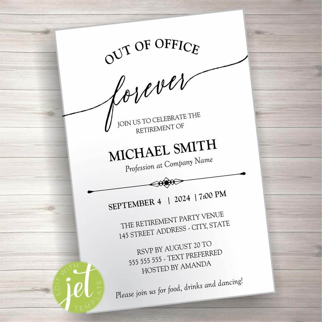 Editable Elegant Out of Office Forever Retirement Party, Retirement ...